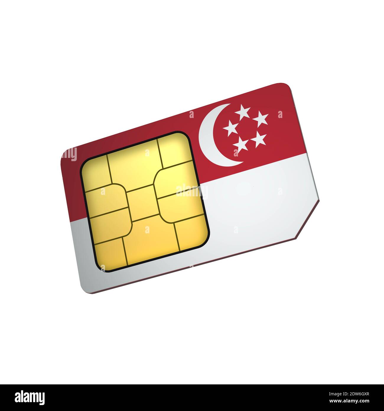 3D mobile phone sim card chip with Flag of Singapore isolated on a ...