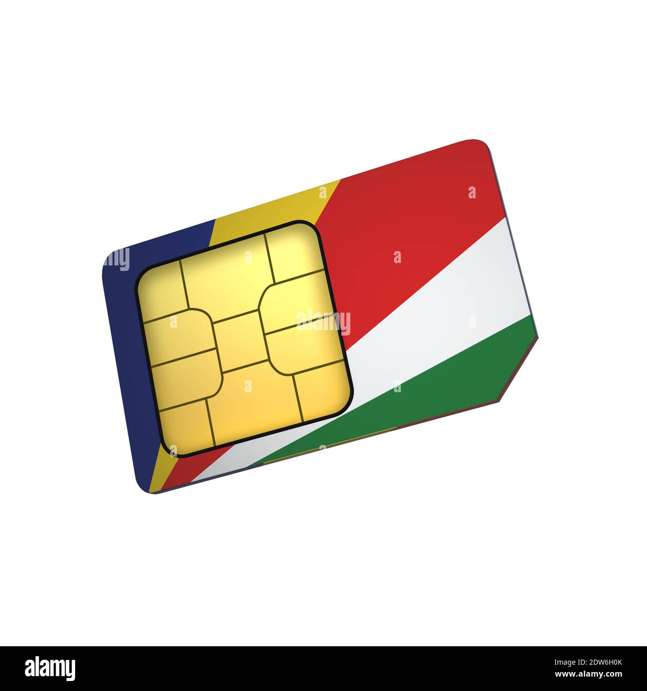 3D mobile phone sim card chip with Flag of Seychelles isolated on a ...