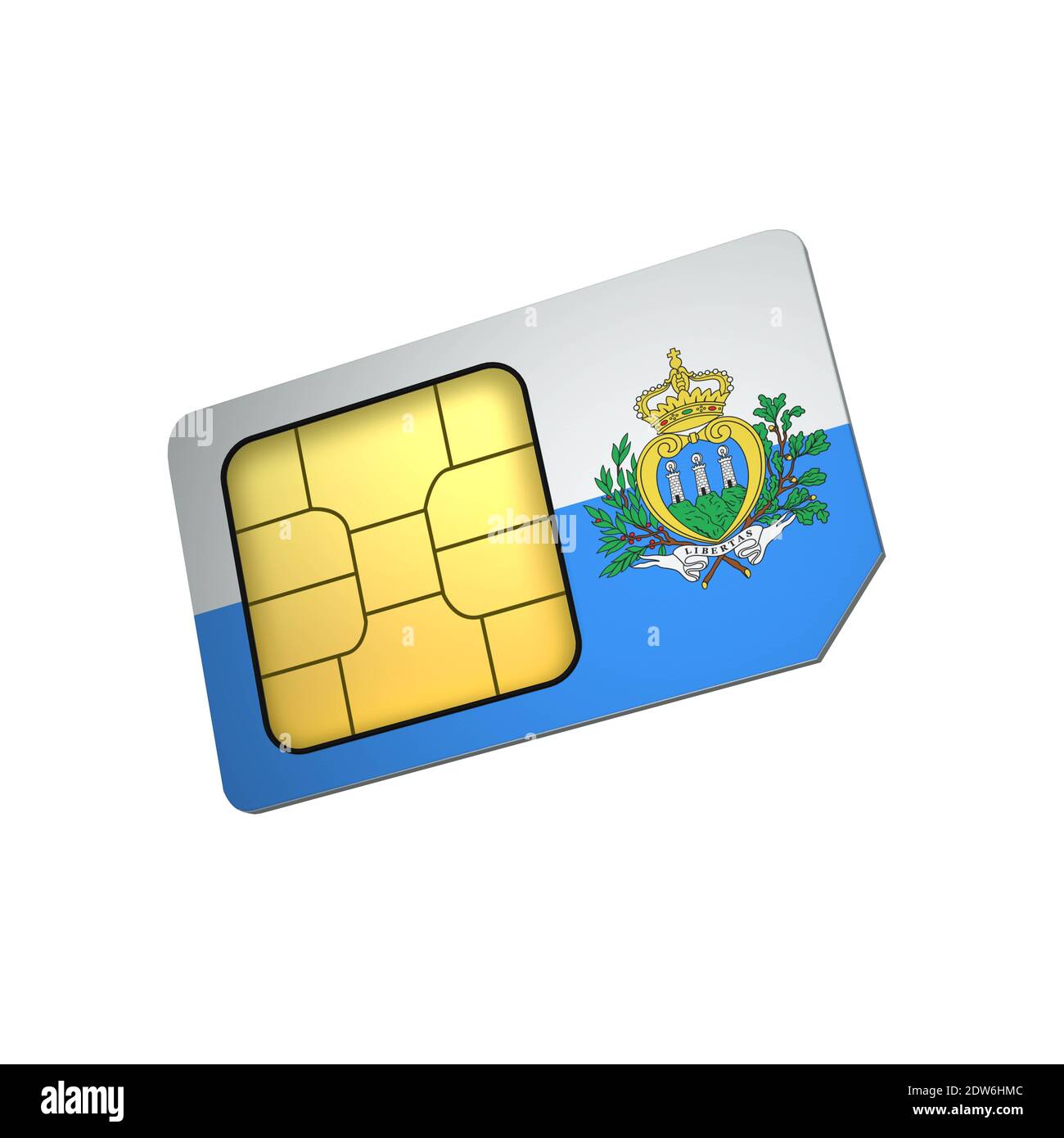 3D mobile phone sim card chip with Flag of San Marino isolated on a ...