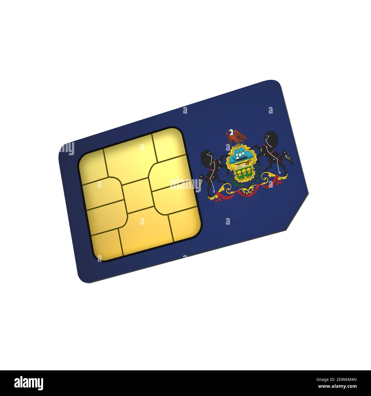3D mobile phone sim card chip with Flag of Pennsylvania isolated on a ...