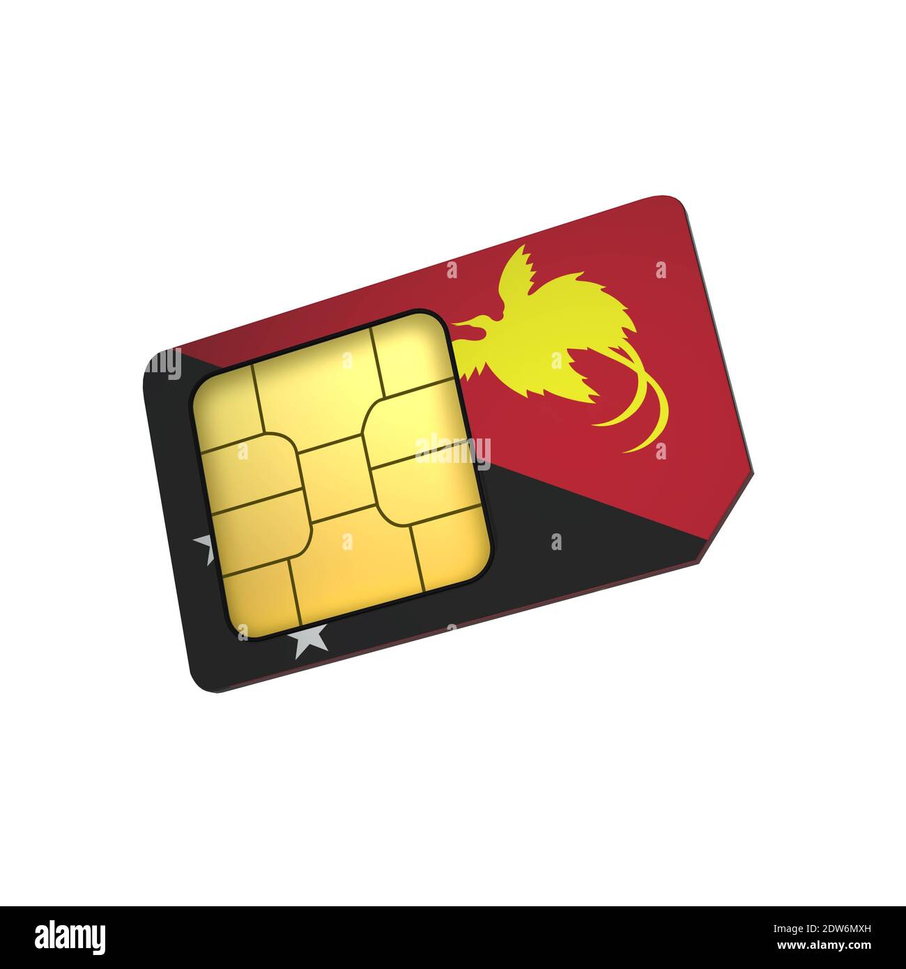 3D mobile phone sim card chip with Flag of Papua New Guinea isolated on ...