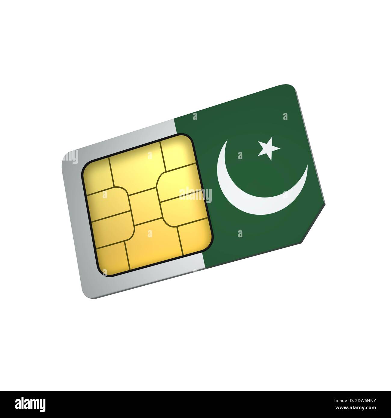 3D mobile phone sim card chip with Flag of Pakistan isolated on a white ...