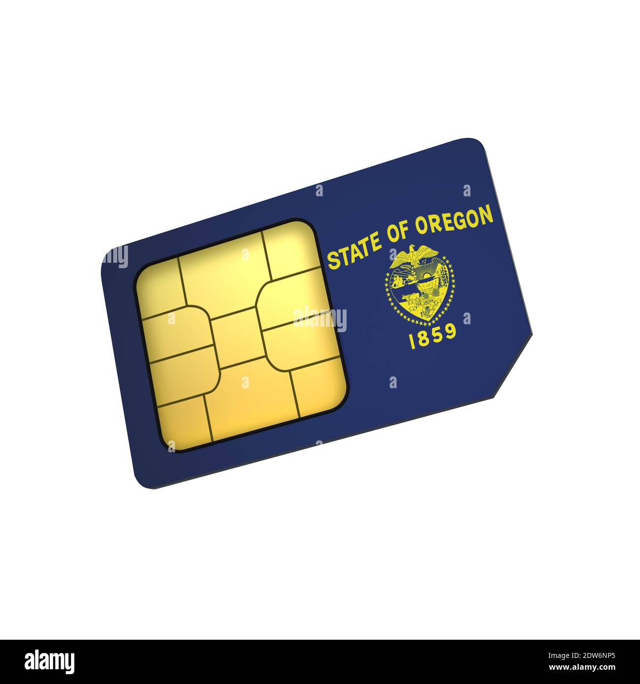 3D mobile phone sim card chip with Flag of Oregon isolated on a white ...