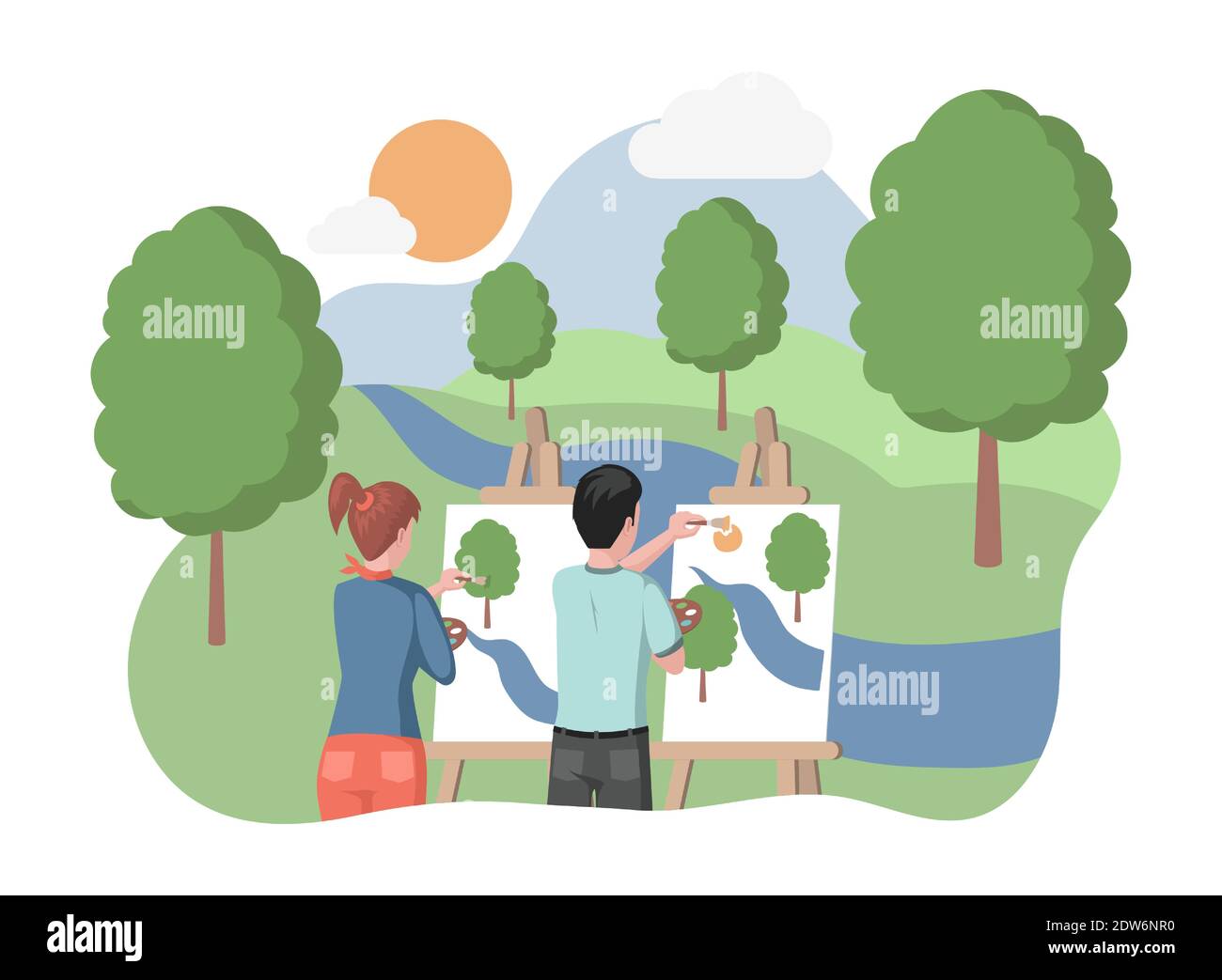 Artists easel in the landscape Stock Vector Images - Alamy