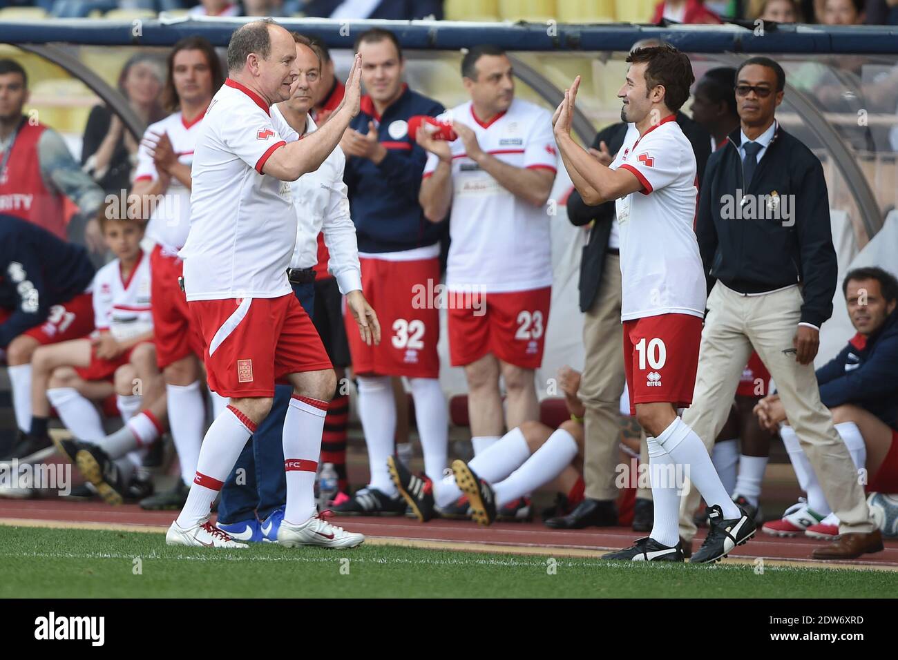 Prince Albert of Monaco and Max Biaggi attend the World Stars Football ...