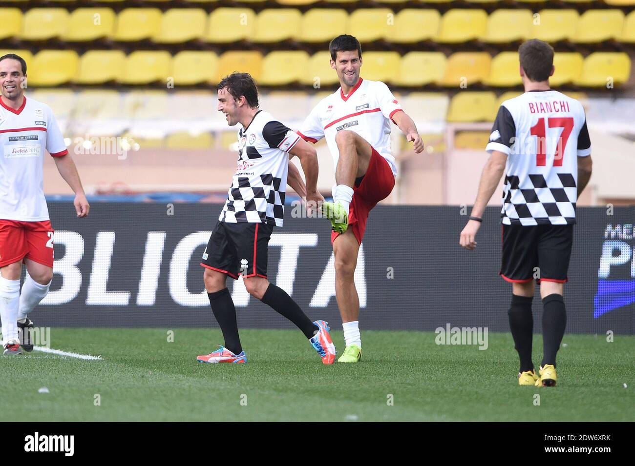 Fernando Alonso and Novak Djokovic attend the World Stars Football ...