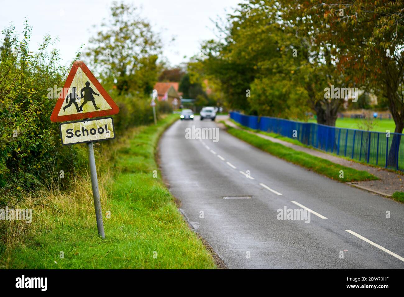 School children crossing warning sign in Snettisham, Norfolk Stock ...