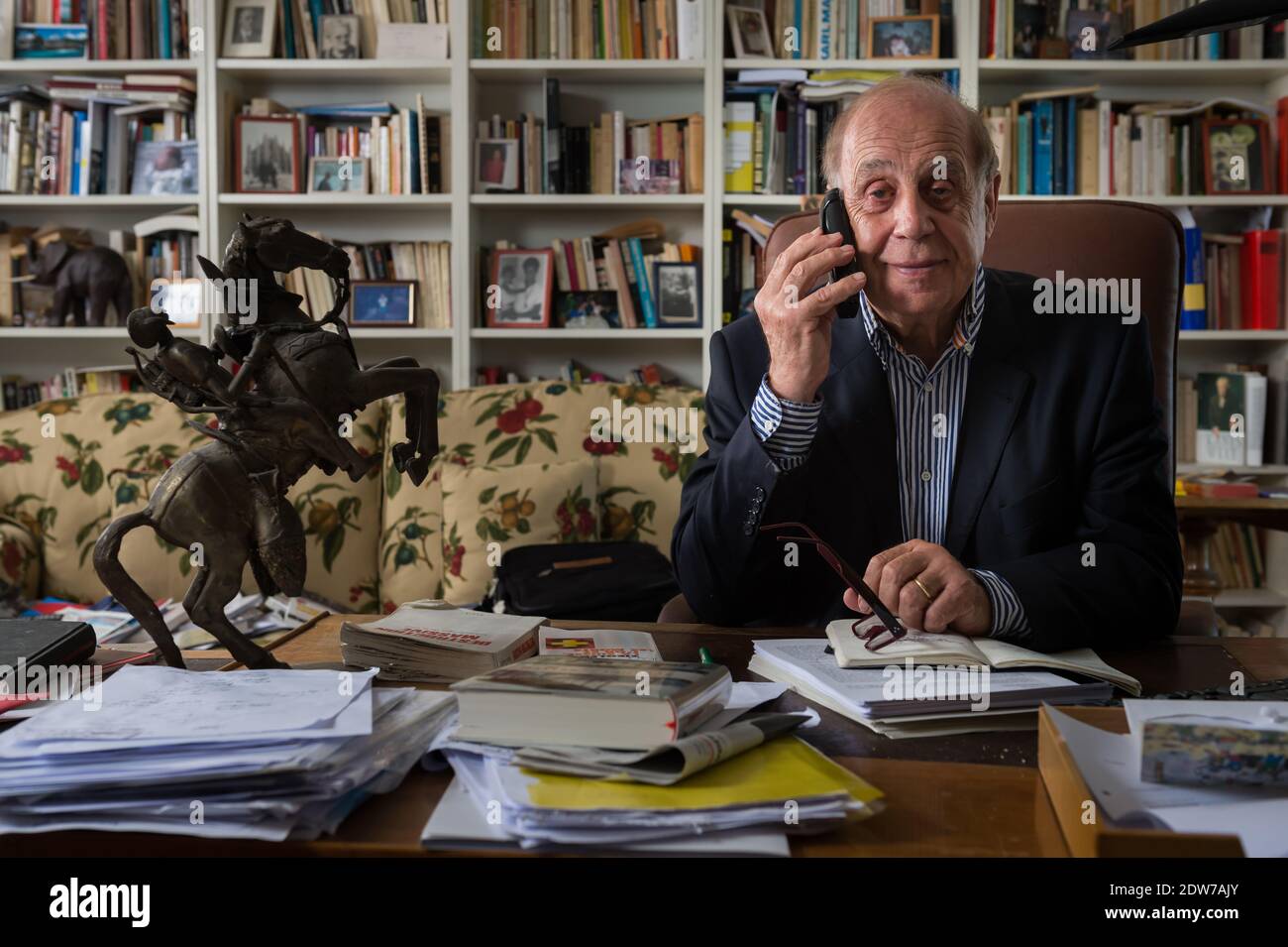 Jean Ziegler at home. Russin, Switzerland on May 12, 2014. Photo by ...