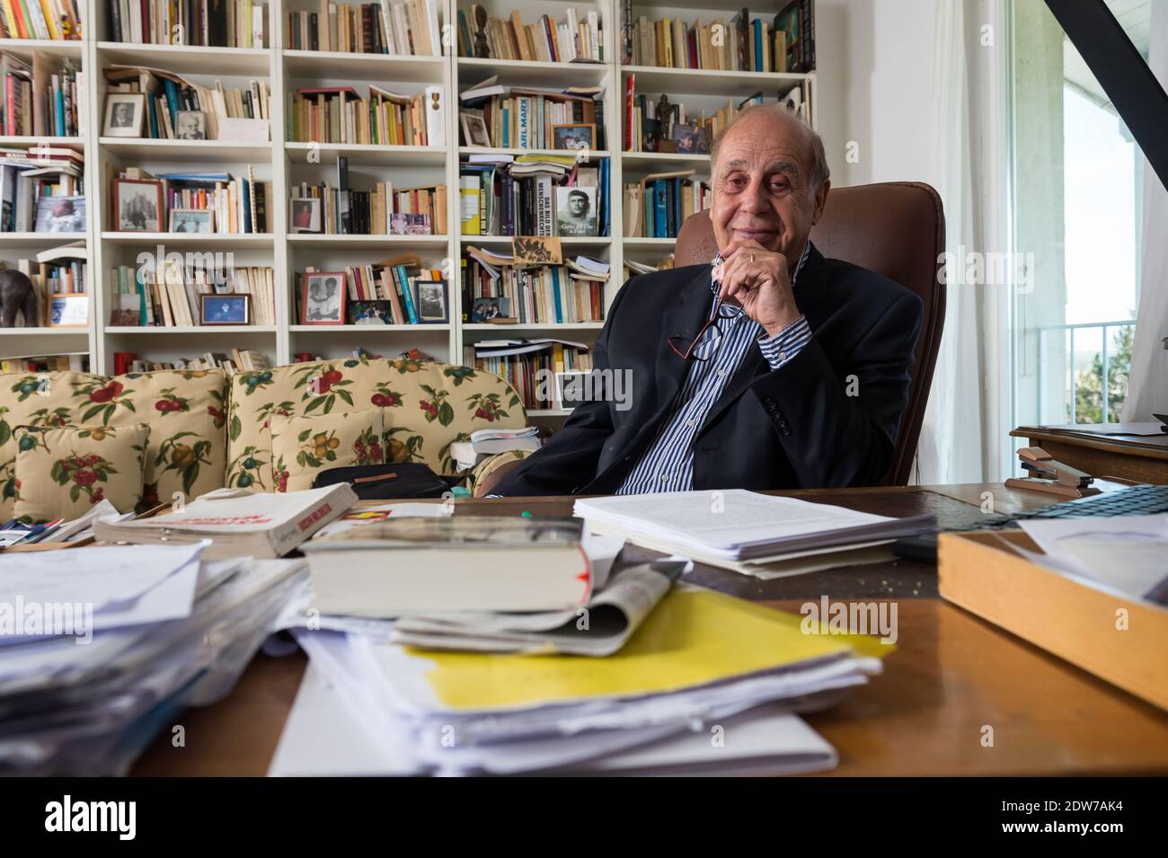 Jean Ziegler at home. Russin, Switzerland on May 12, 2014. Photo by ...
