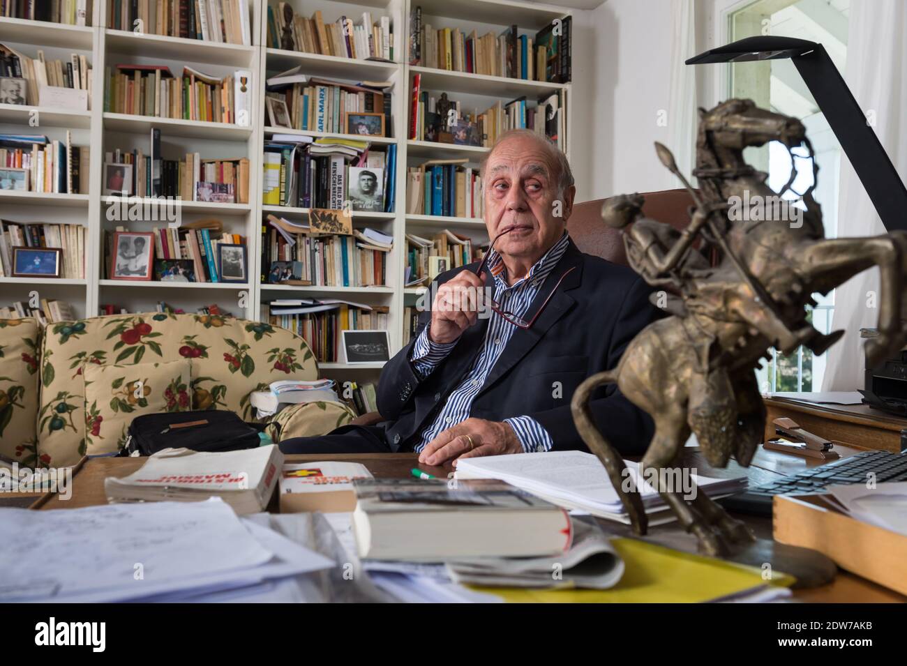 Jean Ziegler at home. Russin, Switzerland on May 12, 2014. Photo by ...