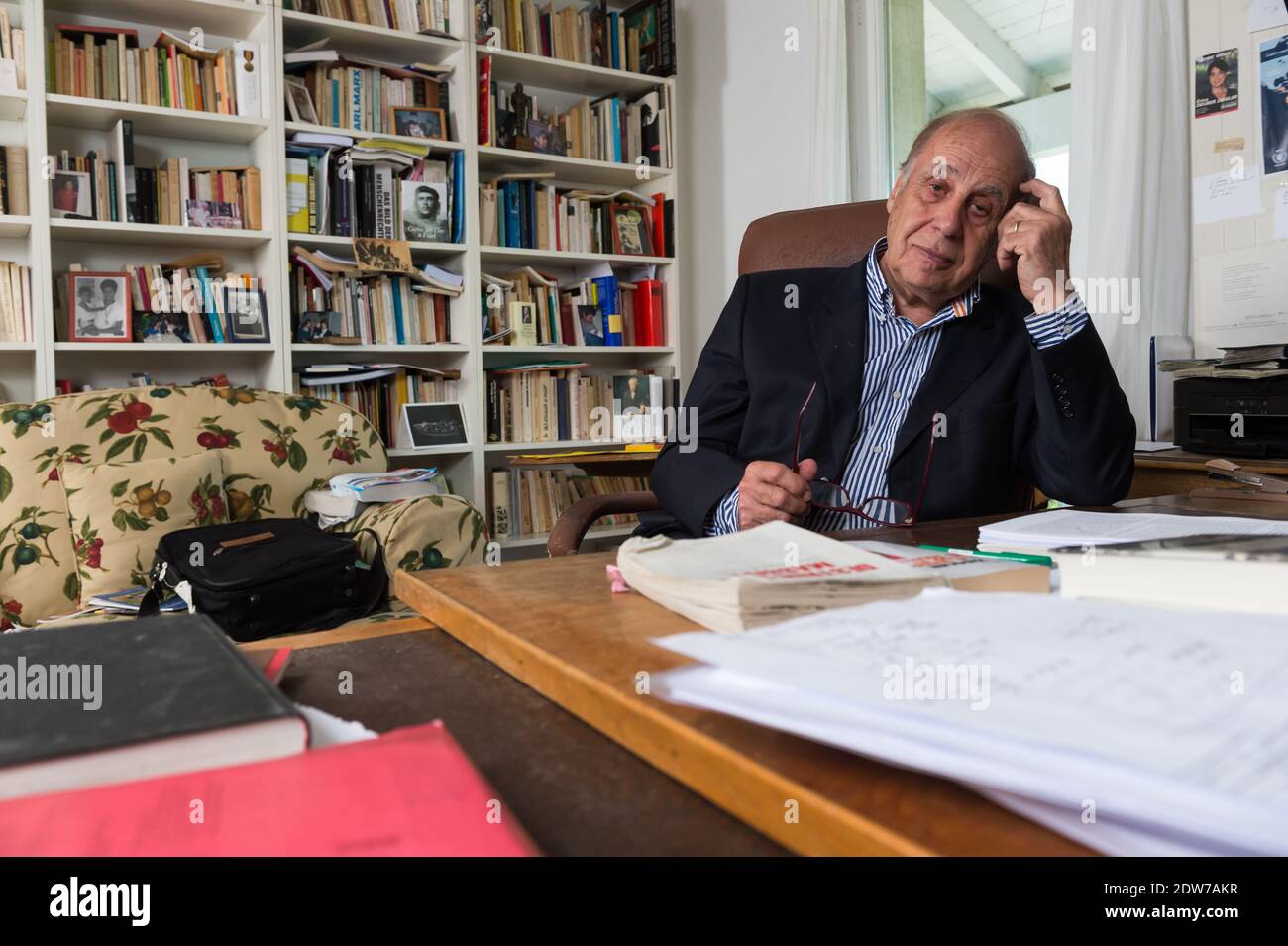 Jean Ziegler at home. Russin, Switzerland on May 12, 2014. Photo by ...