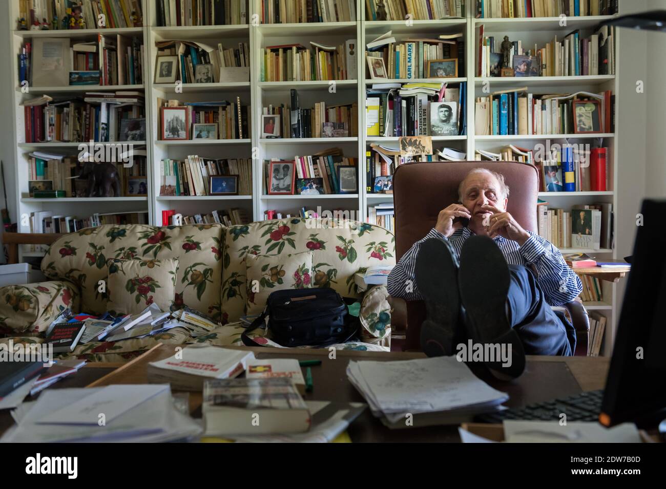 Jean Ziegler at home. Russin, Switzerland on May 12, 2014. Photo by ...