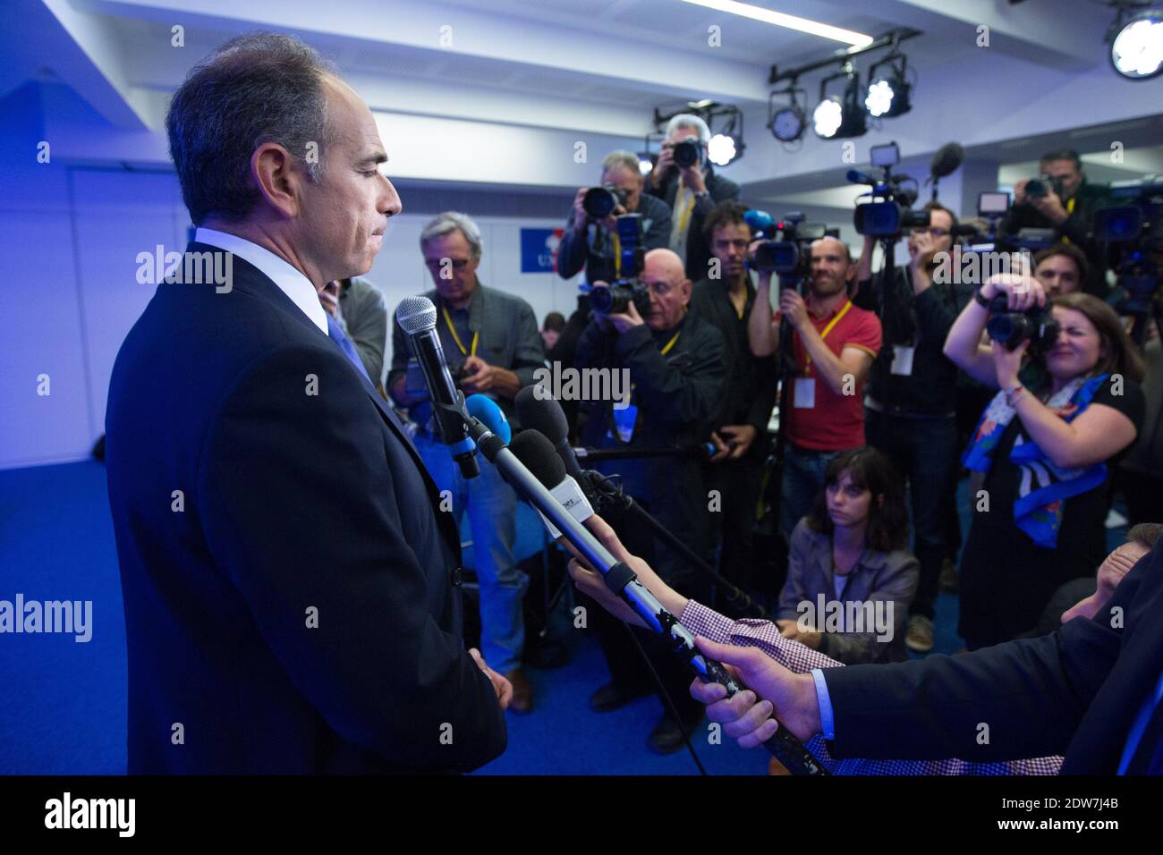 UMP party leader Jean Francois Cope pictured speaking during the post ...