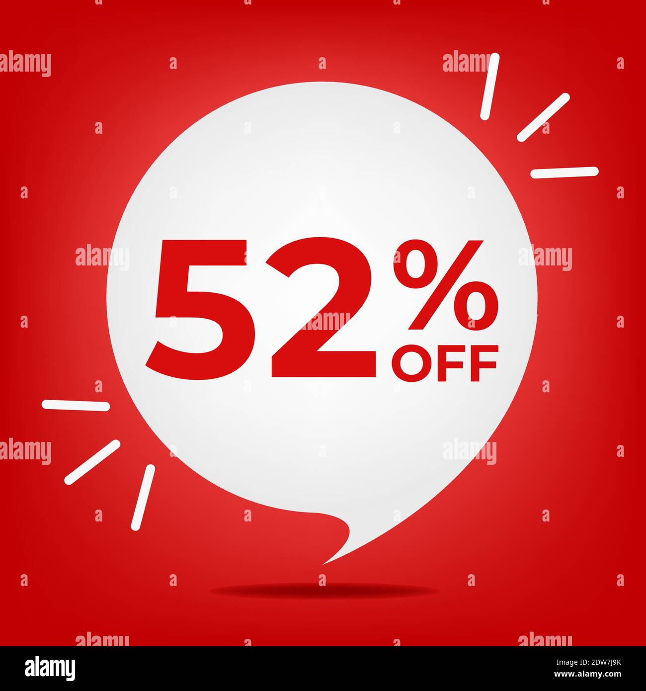 52 percent off. Banner with fifty-two percent discount. White bubble on ...