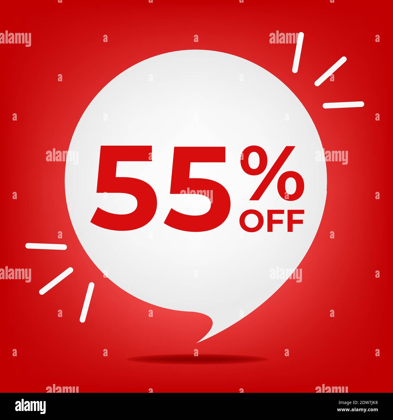 55 percent off. Banner with fifty-five percent discount. White bubble ...