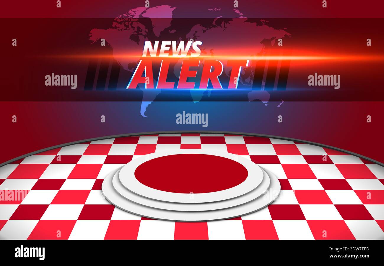 red stage with news alert on led screen background in the news studio ...