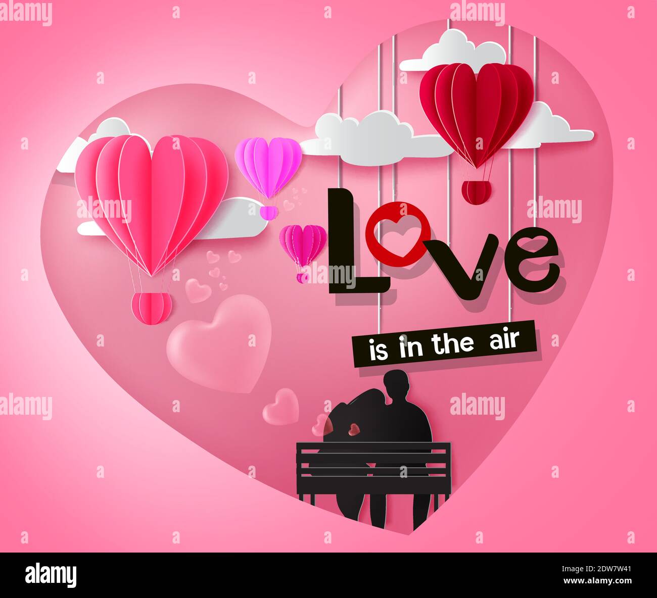 Valentine's date vector background design. Love is in the air text with ...