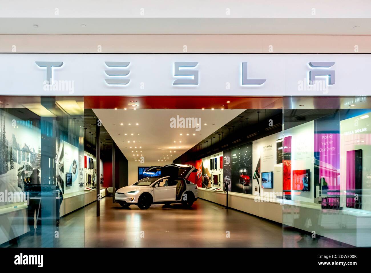 Tysons Corner, Virginia, USA- January 14, 2020: Tesla storefront in the ...