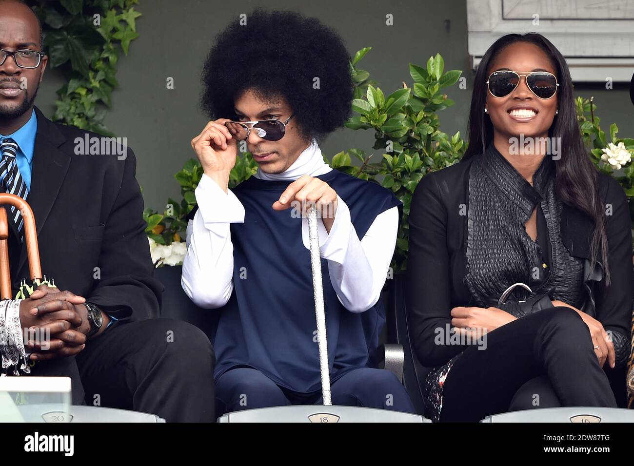 Singer Prince watches from the stands Spain’s Rafael Nadal playing ...