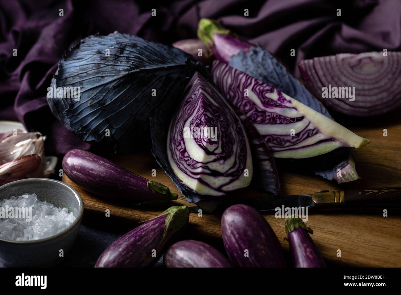 Purple vegetables being prepared Stock Photo - Alamy
