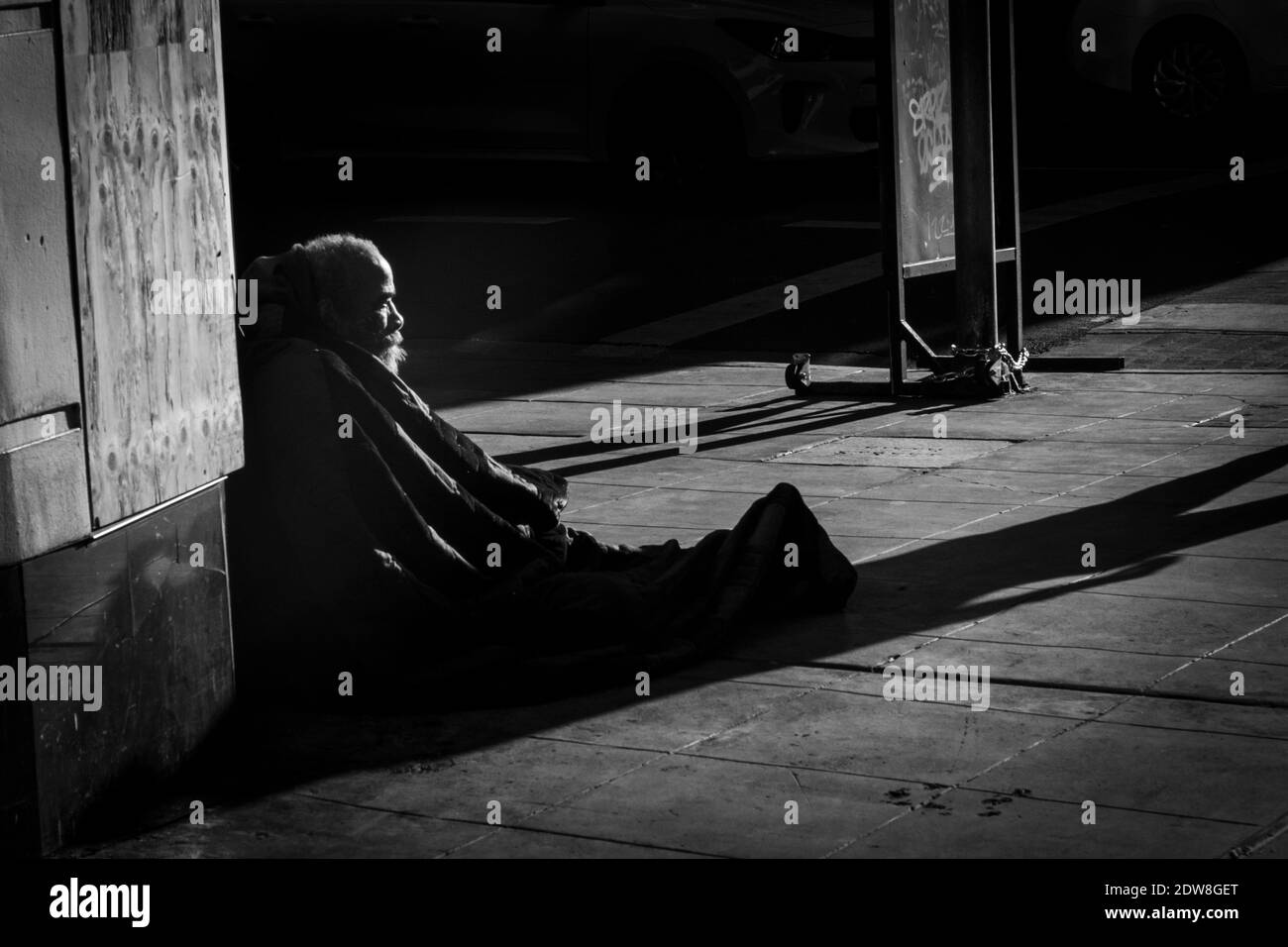 Homeless man on Broadway, Downtown Los Angeles, Los Angeles, California ...