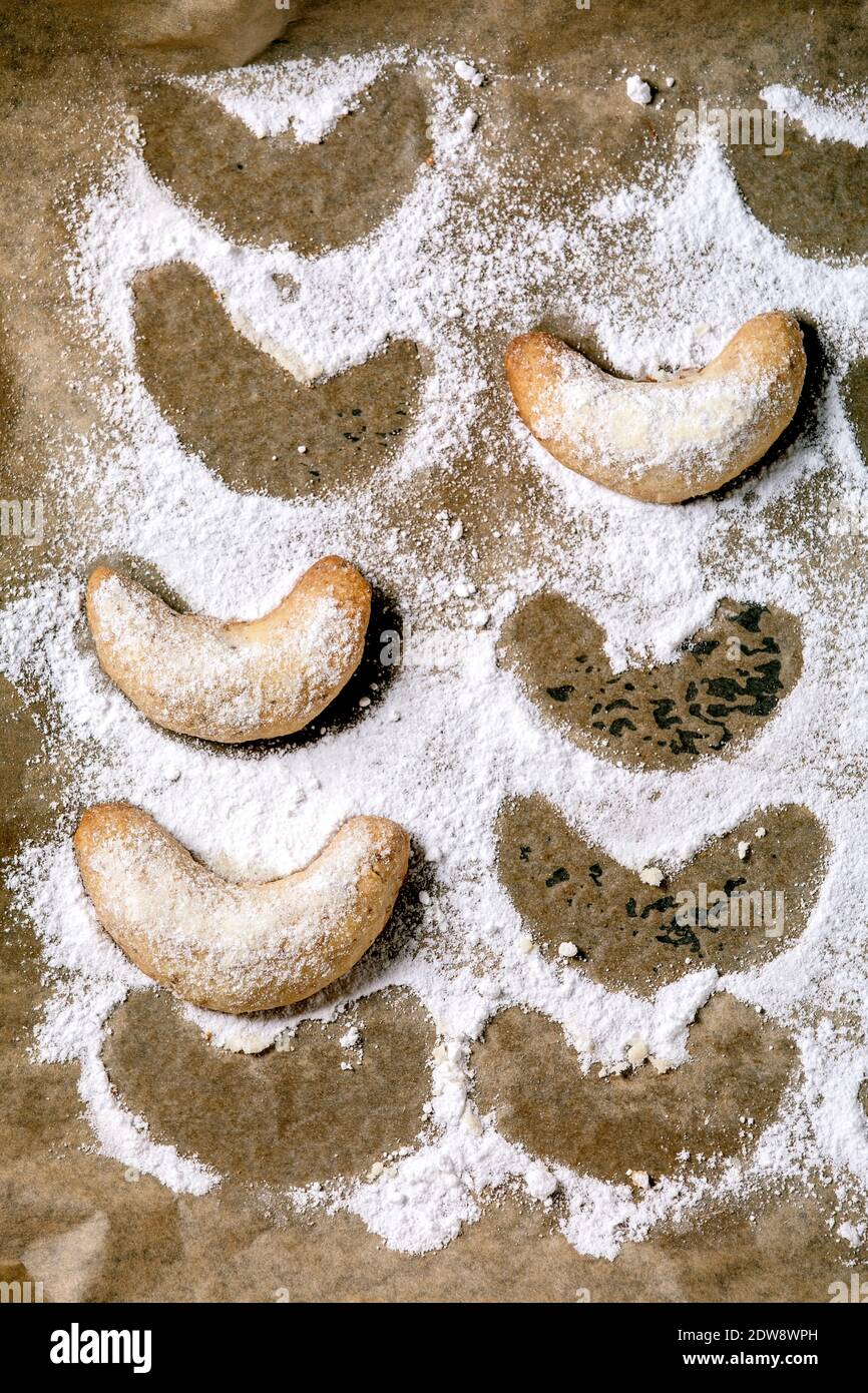 Homemade traditional Christmas shortcrust cookies vanilla crescents ...
