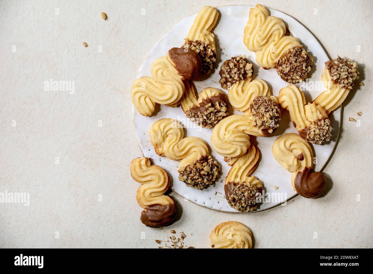 Homemade traditional shortcrust cookies different shapes with chocolate ...