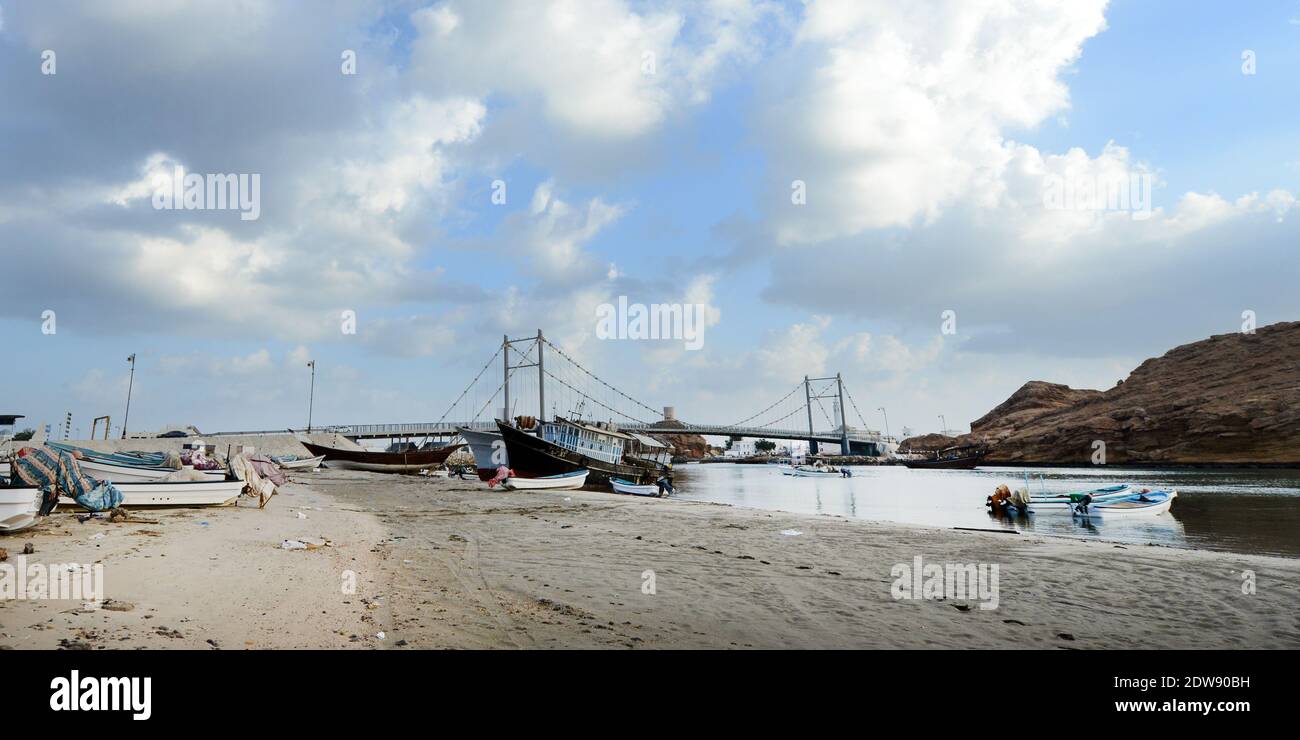 The Creek suspension bridge in Sur, Oman Stock Photo - Alamy