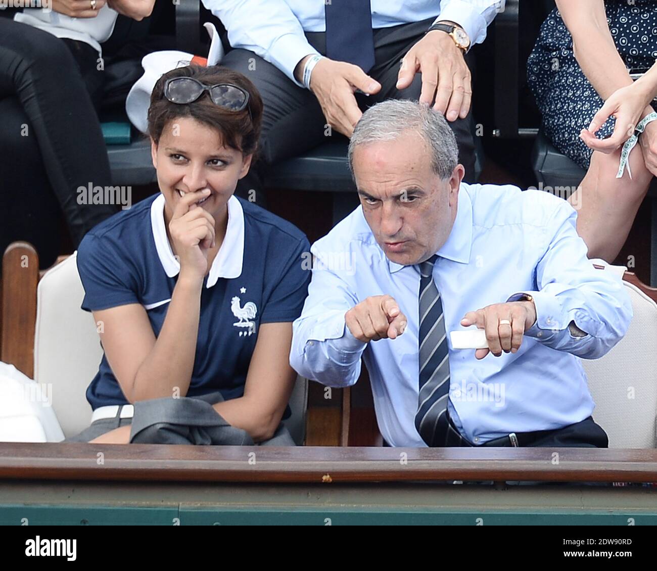 Najat Vallaud-Belkacem and Jean Gachassin watch a game during the ...