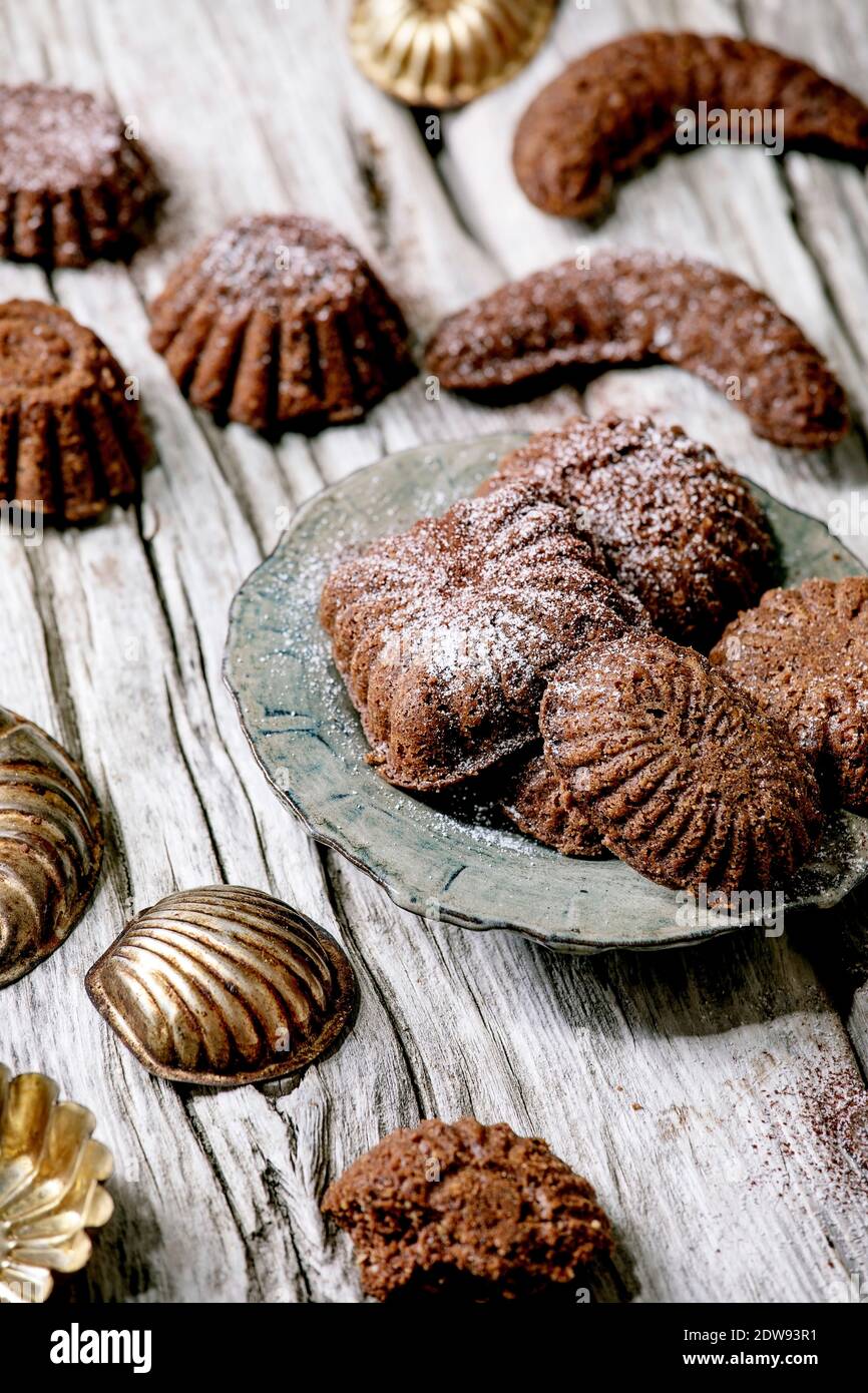 Homemade traditional shortcrust cookies chocolate crescents with cocoa ...