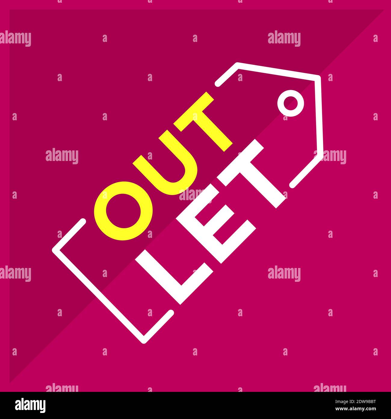 Outlet on a pink background vector. Yellow and white letters with label ...