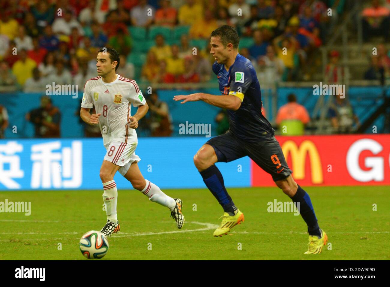Netherlands's Robin van Persie on his way to scoring the 4-1 goal ...