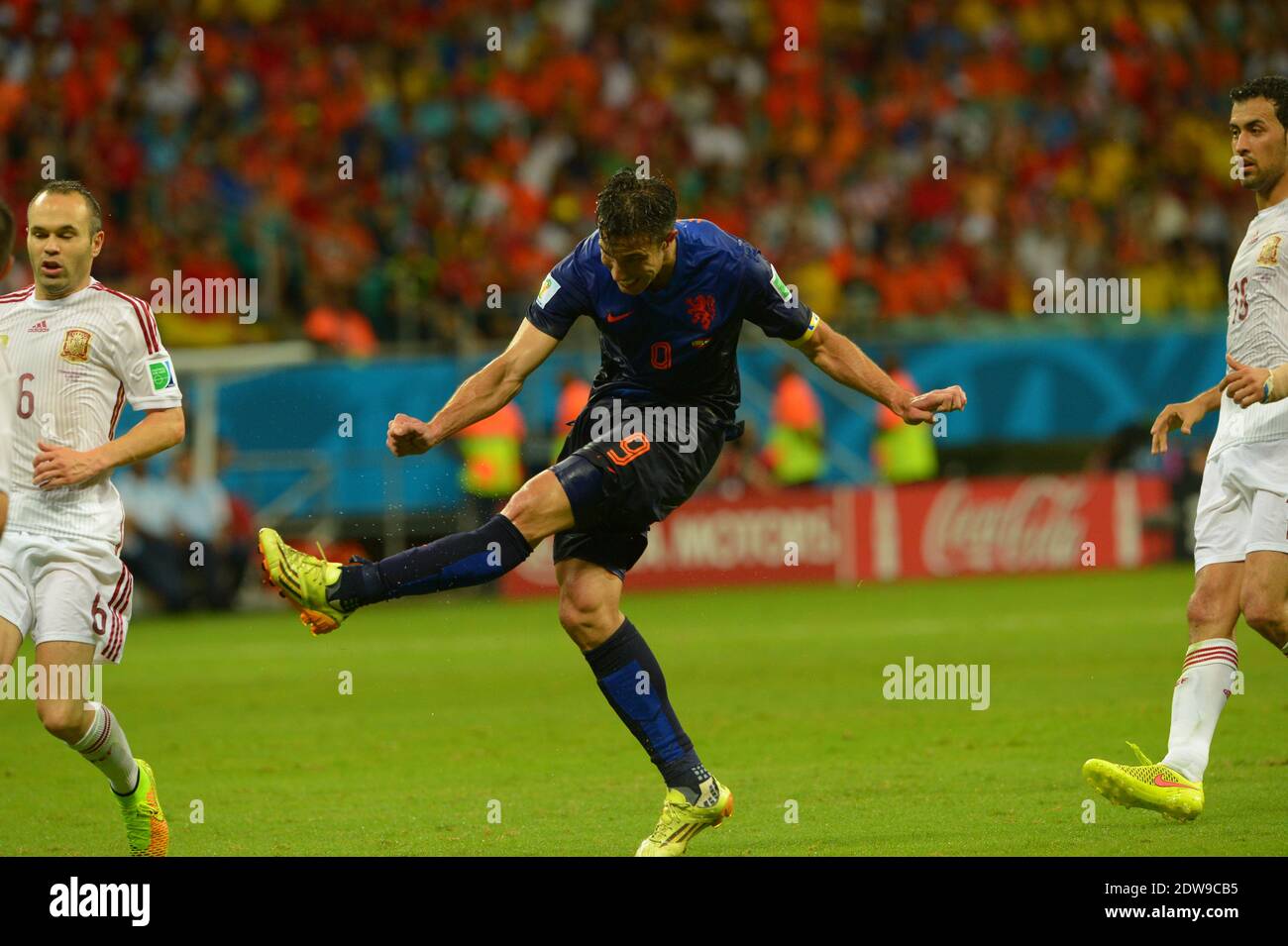 Netherlands's Robin van Persie on his way to scoring the 4-1 goal ...