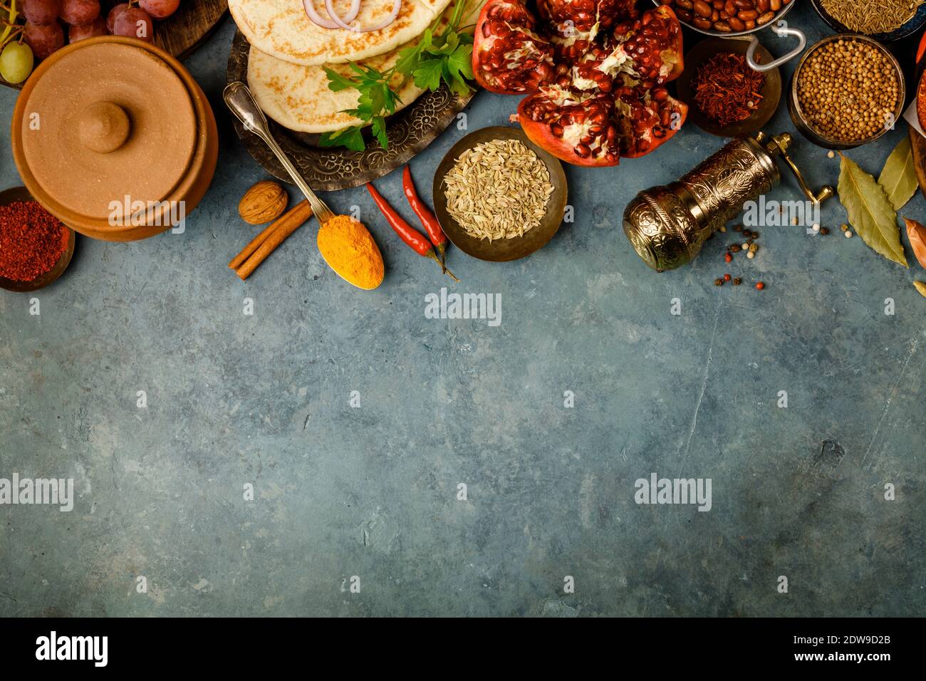 Middle eastern or arabic tradition ingredients - kebab bread, meat ...