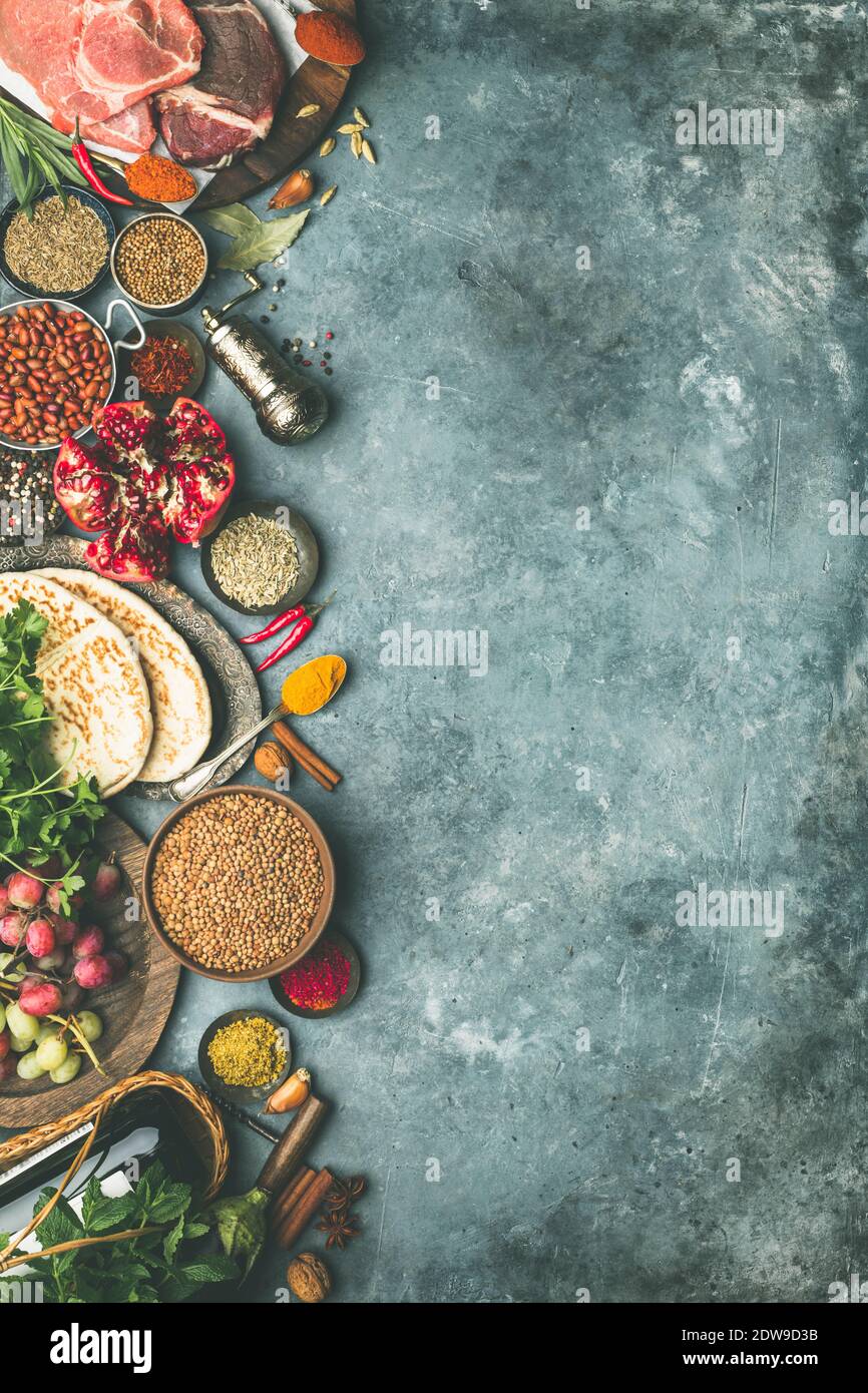 Middle eastern or arabic tradition ingredients - kebab bread, meat ...