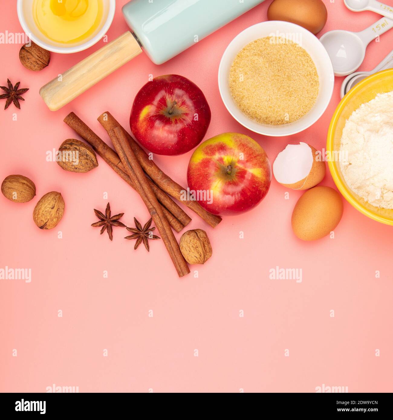 Baking or cooking background frame. Ingredients, kitchen items for ...