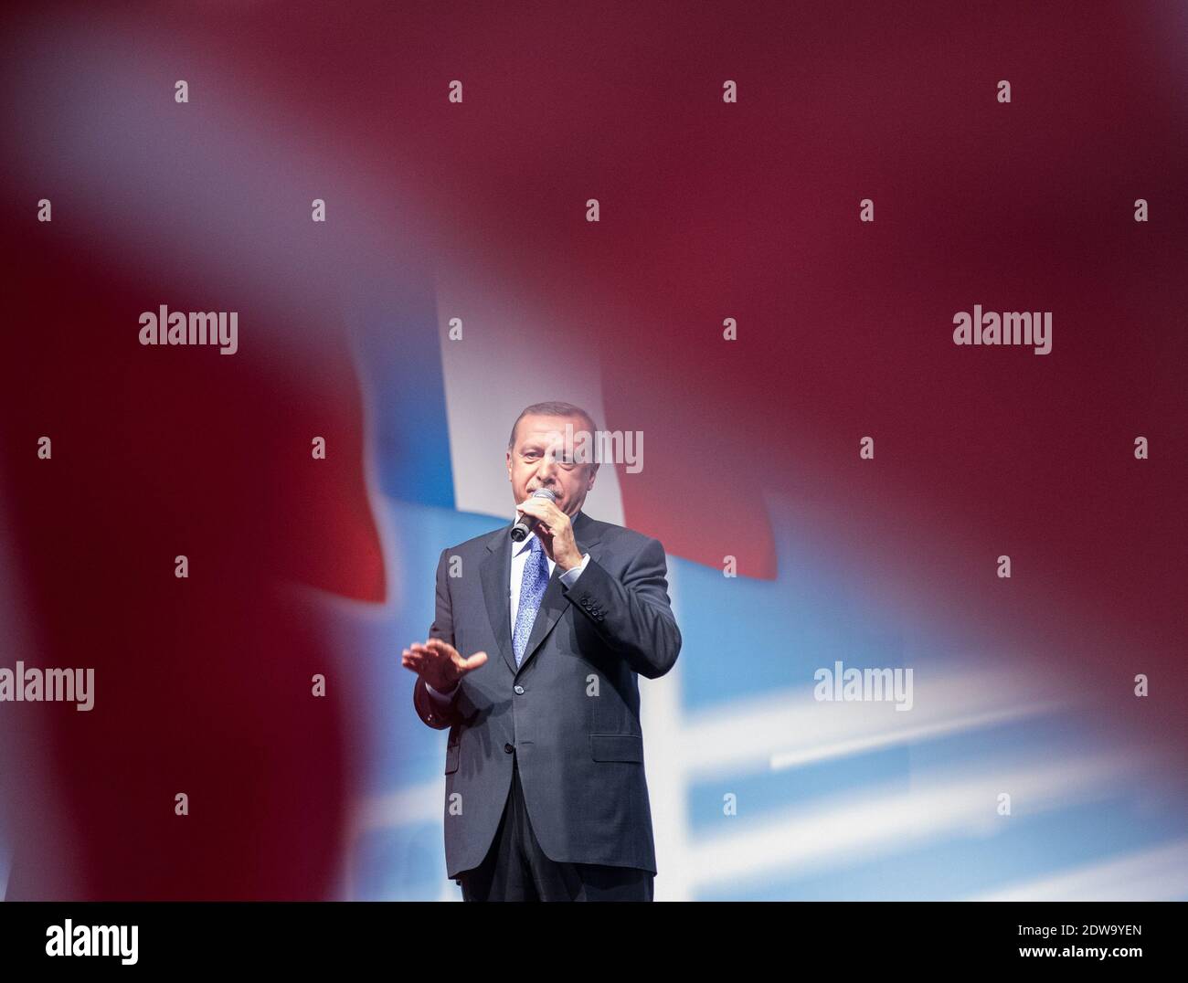 Turkish Prime Minister Recep Tayyip Erdogan holds a political rally for ...