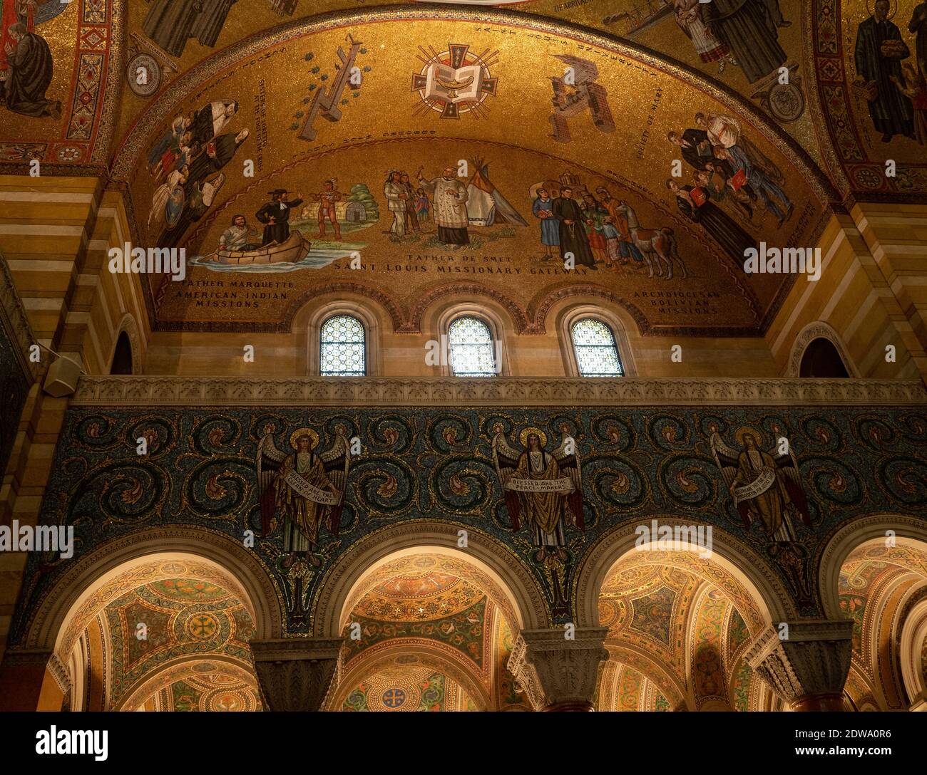 Arches and lunette with mosaics showing the missionary mission and ...