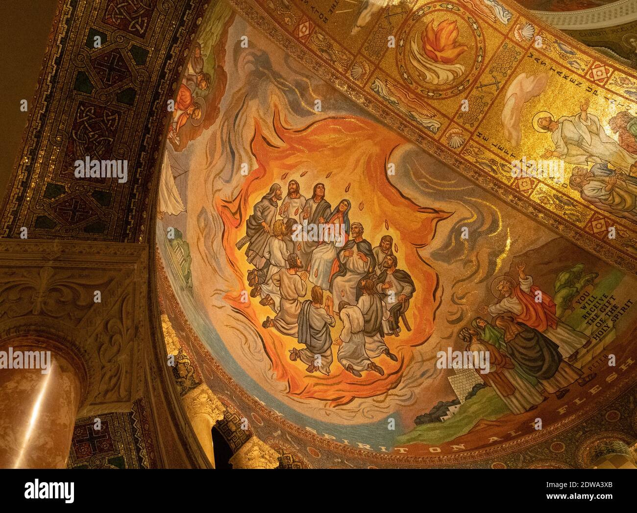 Pentecost mosaic with apostles and Mary of Nazareth engulfed in the ...