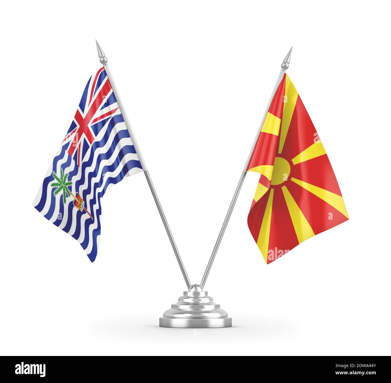 North Macedonia and British Indian Territory table flags isolated on ...