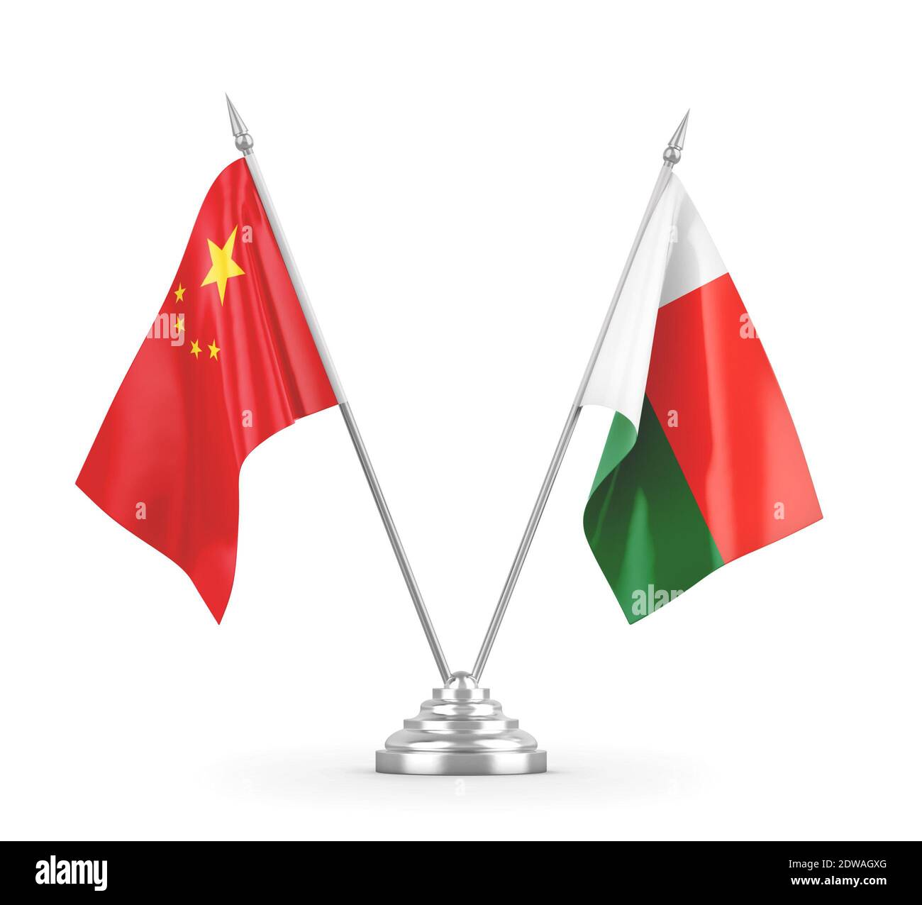 Madagascar and China table flags isolated on white 3D rendering Stock ...