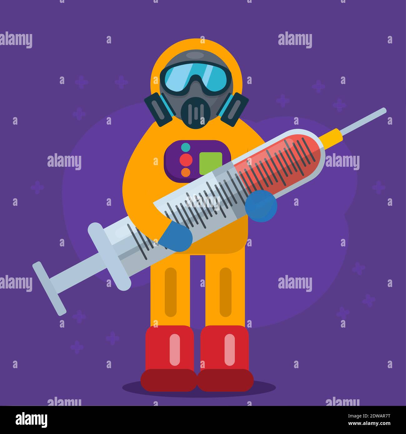 people wear hazmat holding medical syringe vector illustration Stock ...