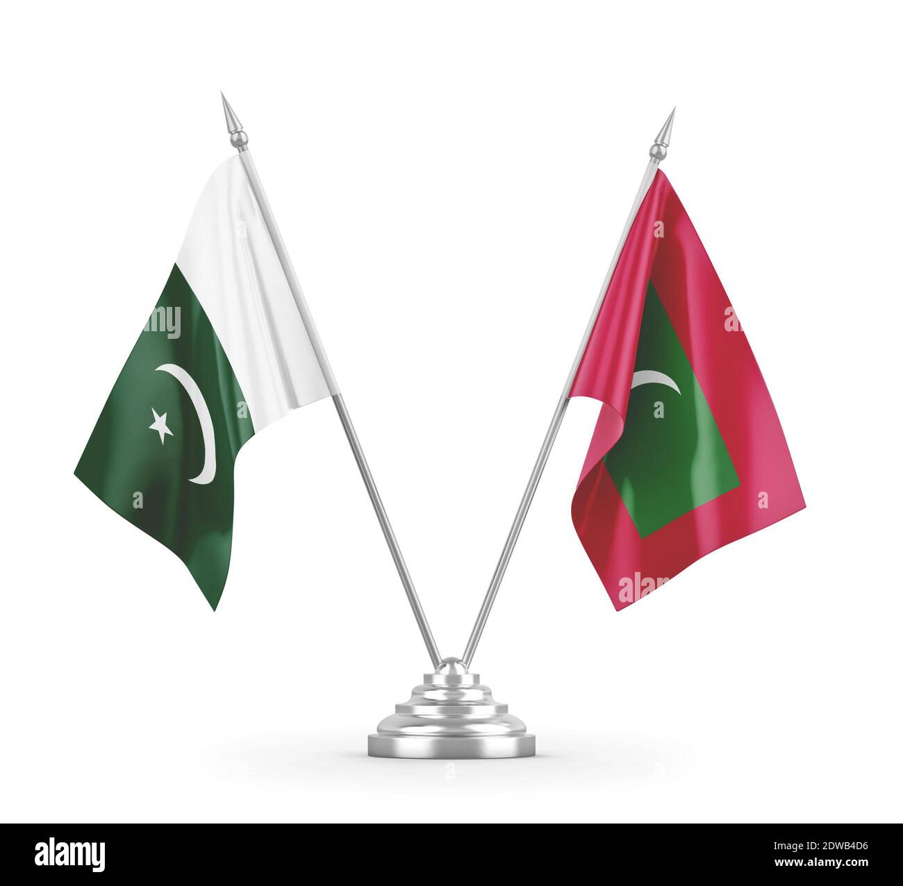 Maldives and Pakistan table flags isolated on white 3D rendering Stock ...