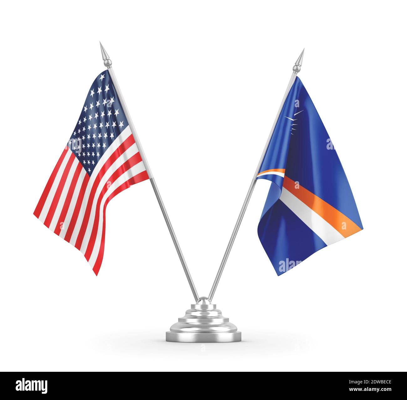 Marshall Islands and United States table flags isolated on white 3D ...