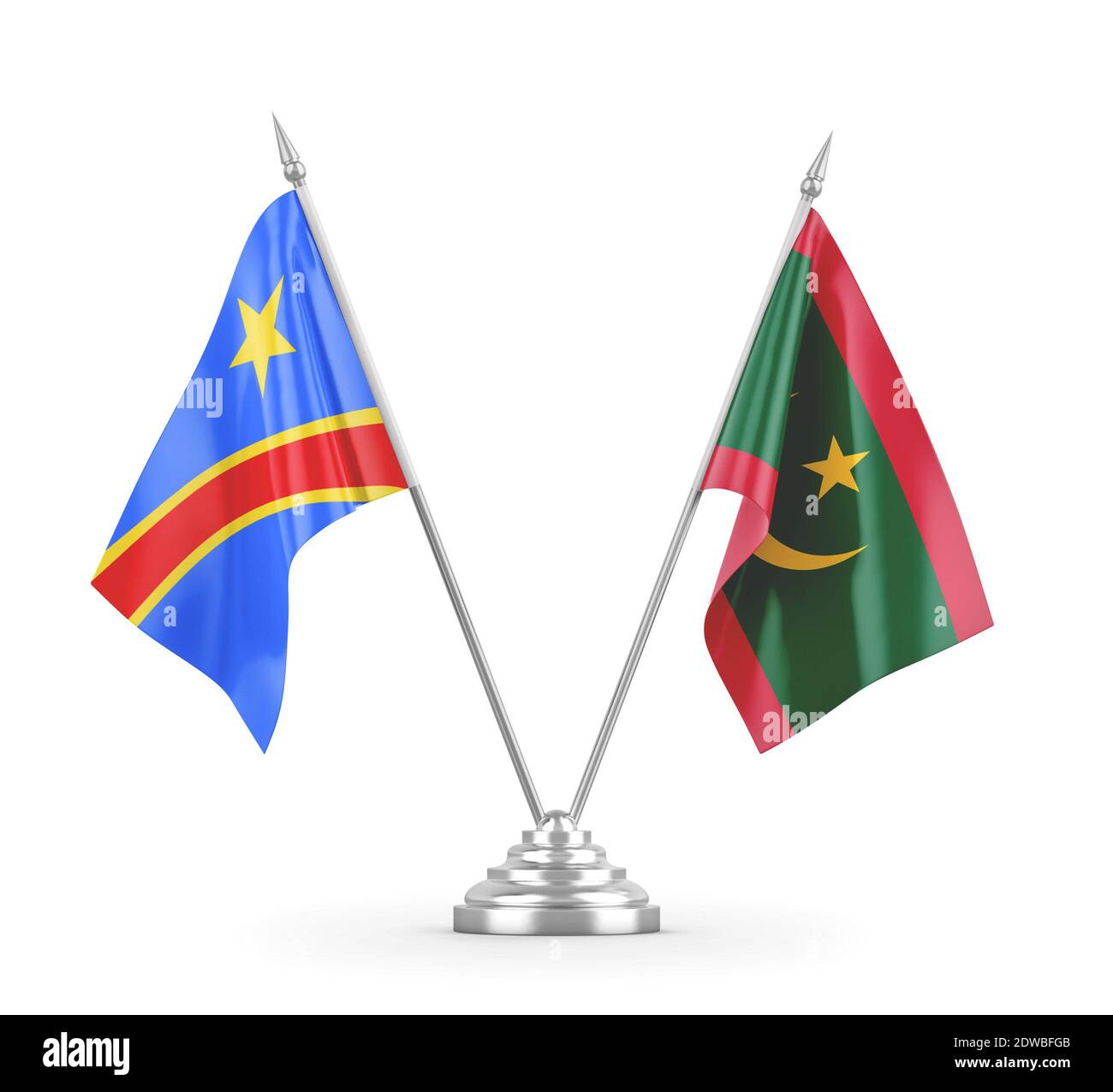 Mauritania and Congo Democratic Republic table flags isolated on white ...
