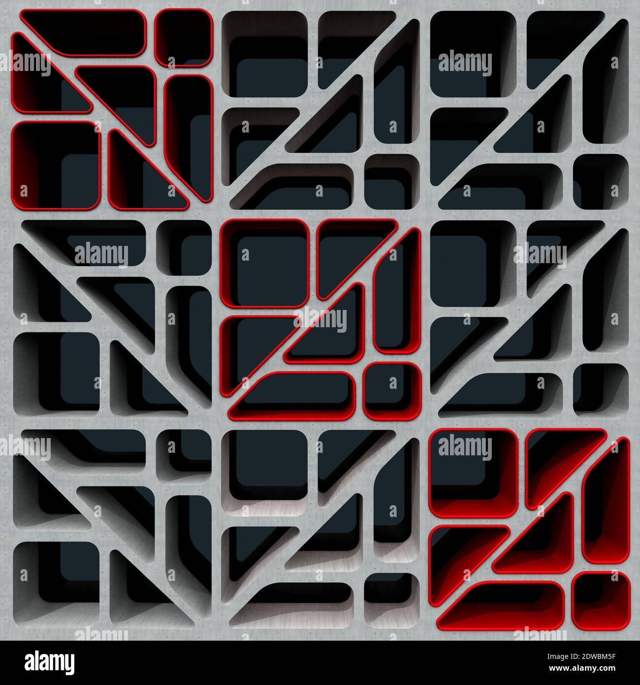 Architectural details with diagonal red geometric windows. Geometric ...