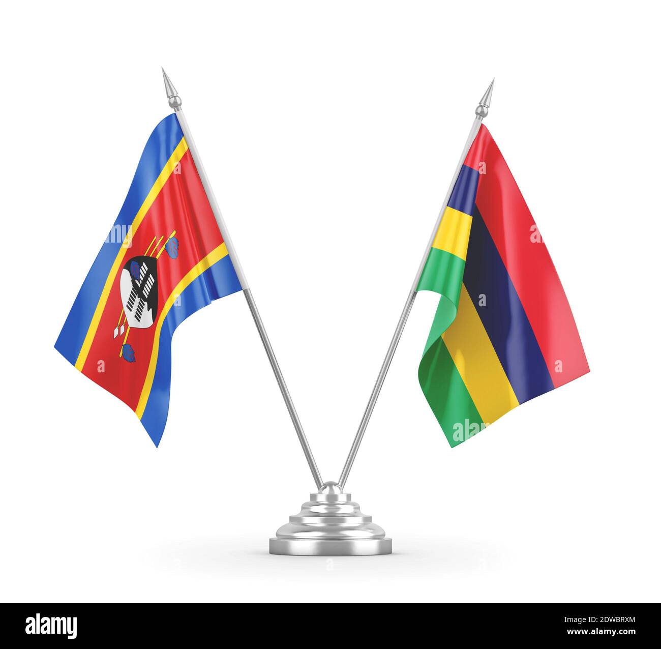 Mauritius and Eswatini Swaziland table flags isolated on white 3D rendering Stock Photo - Alamy