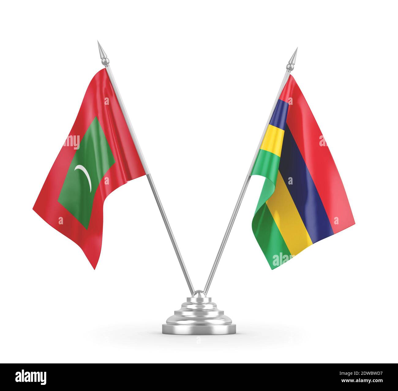 Mauritius and Maldives table flags isolated on white 3D rendering Stock ...