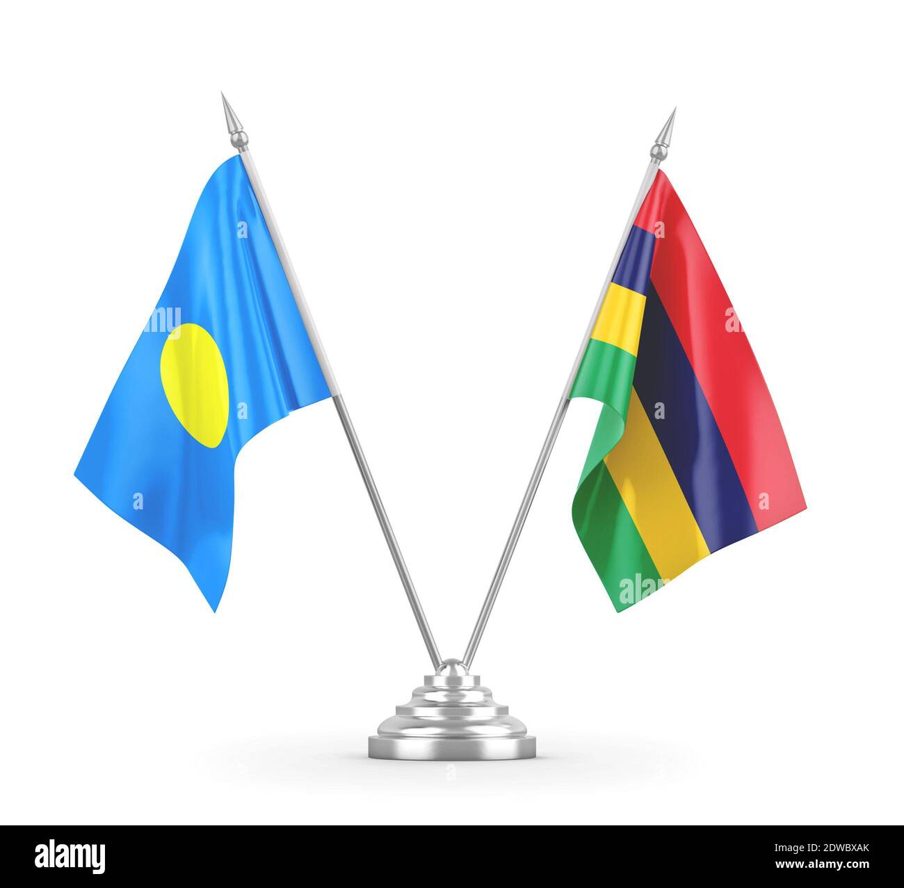 Mauritius and Palau table flags isolated on white 3D rendering Stock Photo - Alamy