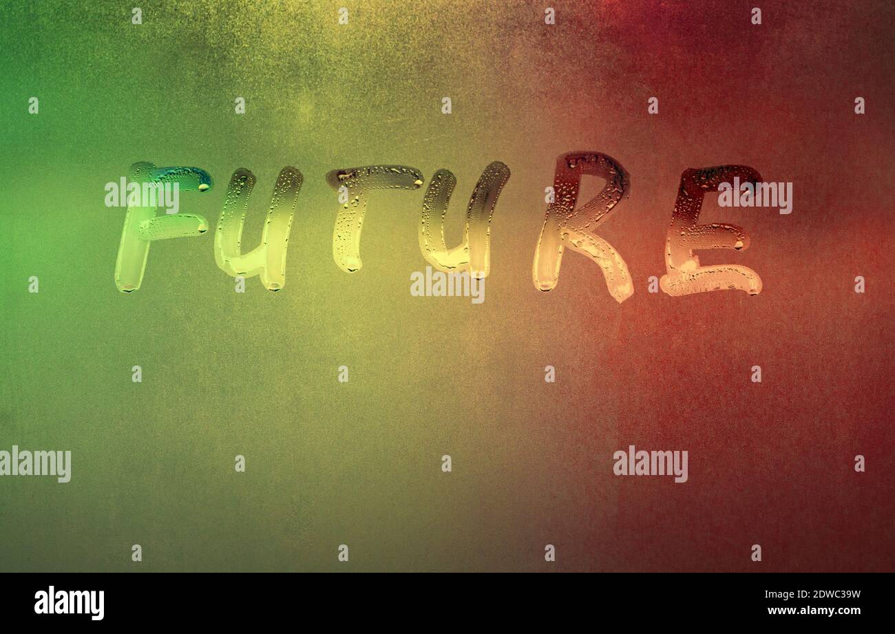 word future handwritten on night foggy window glass surface Stock Photo ...
